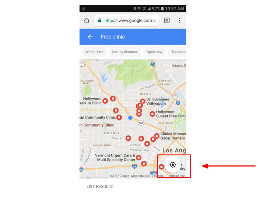 Finding a Health Center with Google Maps