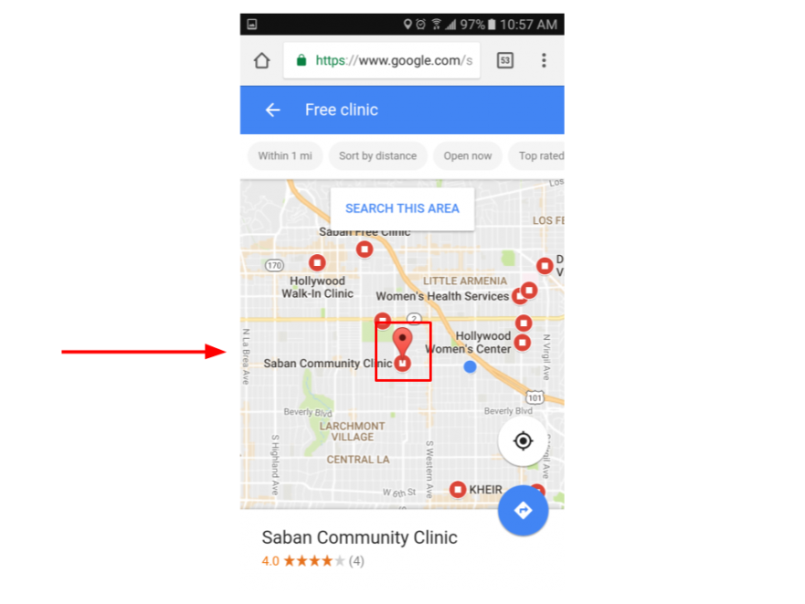 Finding a Health Center with Google Maps